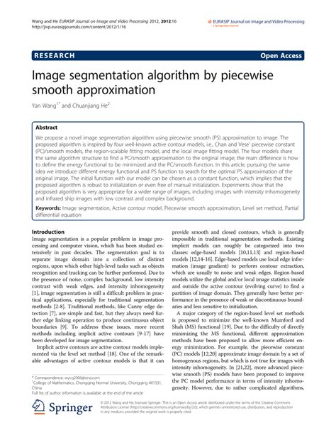 Pdf Image Segmentation Algorithm By Piecewise Smooth Approximation