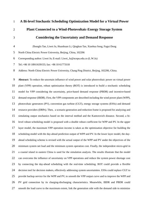 Pdf A Bi Level Stochastic Scheduling Optimization Model For A Virtual Power Plant Connected To