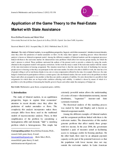 Pdf Application Of The Game Theory To The Real Estate Market With State Assistance