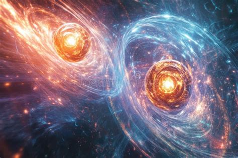 Quantum Entanglement With Glowing Particles And Energy Fields Stock Illustration Illustration