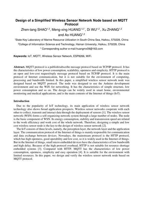 Pdf Design Of A Simplified Wireless Sensor Network Node Based On Mqtt