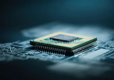 Close Up Of A Computer Chip On A Circuit Board Symbolizing Technology And Innovation Stock