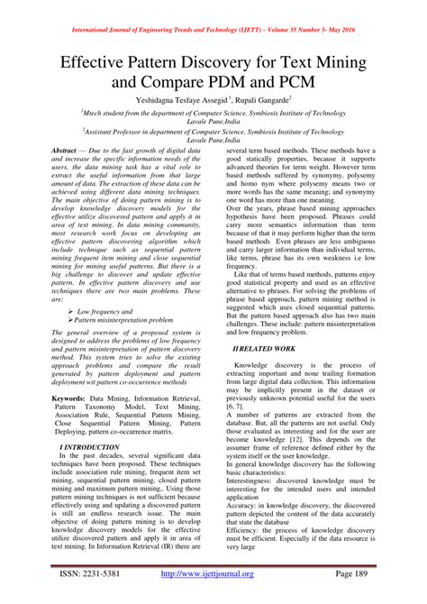 Pdf Effective Pattern Discovery For Text Mining And Compare Pdm And Pcm