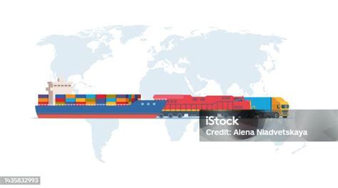 화물 물류 운송 개념 세계지도의 배경에화물선 기차 트럭 운송 가져오기 내보내기 세계화물 운송 벡터 일러스트레이션 0명에 대한 스톡 벡터 아트 및 기타 이미지 Istock