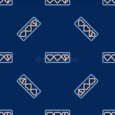 Line Game Life Bar Icon Isolated Seamless Pattern On Blue Background Health Heart Bar Stock