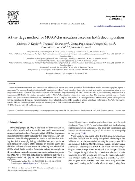 Pdf A Two Stage Method For Muap Classification Based On Emg Decomposition