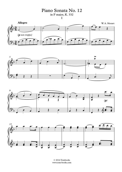 Sonata No 12 In F Major K 332 I Allegro Mozart Piano Sheet Music