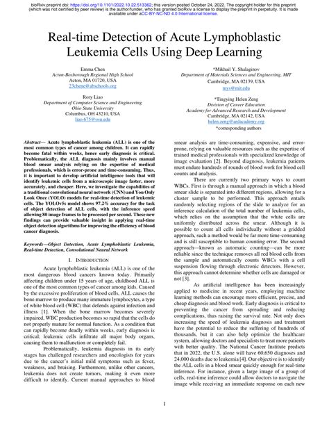 Pdf Real Time Detection Of Acute Lymphoblastic Leukemia Cells Using