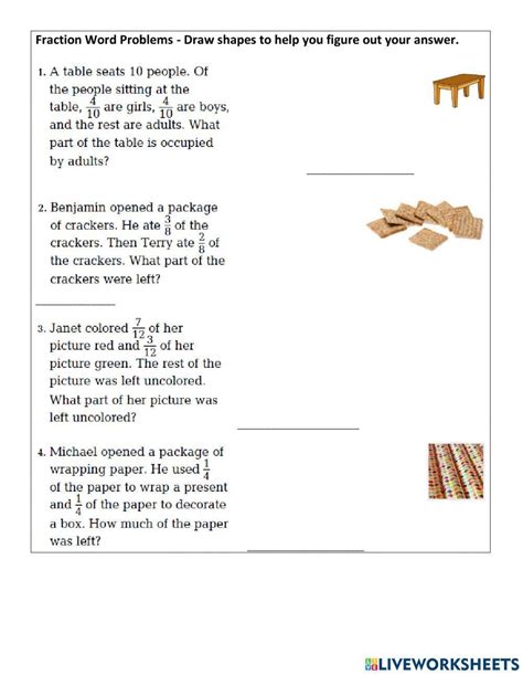Fraction Word Problems Interactive Worksheet Live Worksheets Worksheets Library