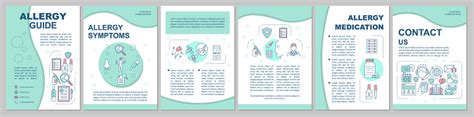알레르기 가이드 브로셔 템플릿 레이아웃입니다 증상 치료 전단지 소책자 선형 그림이있는 전단지 인쇄 디자인 잡지 연례 보고서 광고 포스터에 대한 벡터 페이지 레이아웃 A4