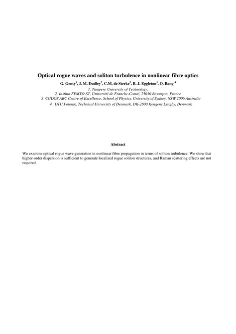 Pdf Optical Rogue Waves And Soliton Turbulence In Nonlinear Fibre Optics