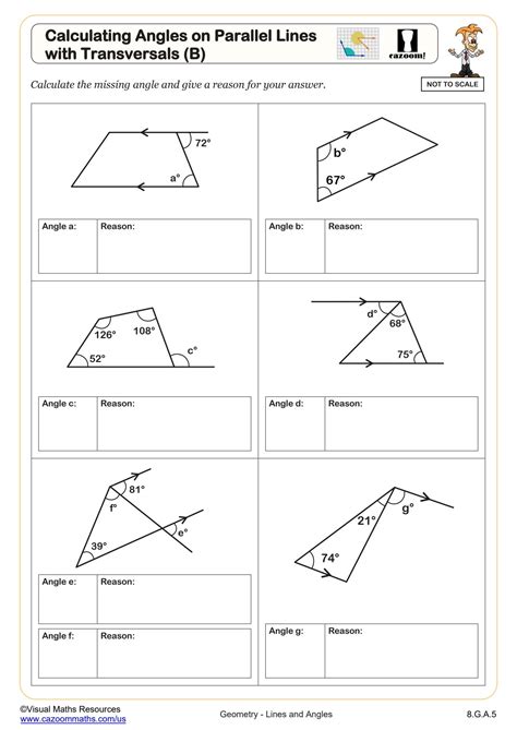 calculating angles on parallel lines with transversals b worksheet