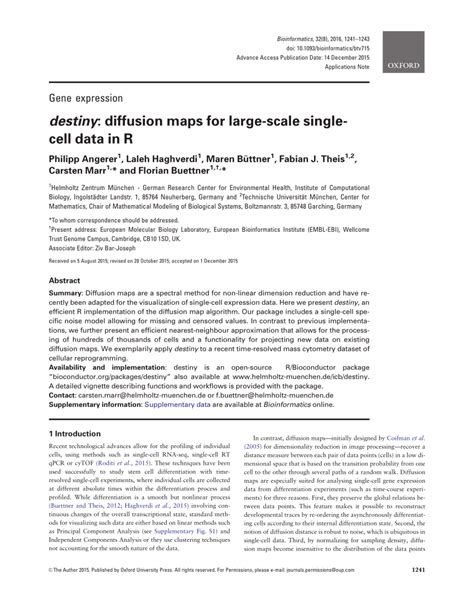 Pdf Destiny Diffusion Maps For Large Scale Single Cell Data In R