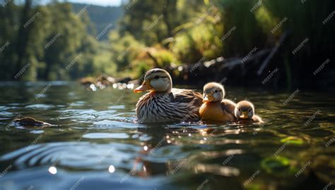 Premium Photo Cute Duckling Quacking By The Pond Surrounded By Nature Generated By Ai