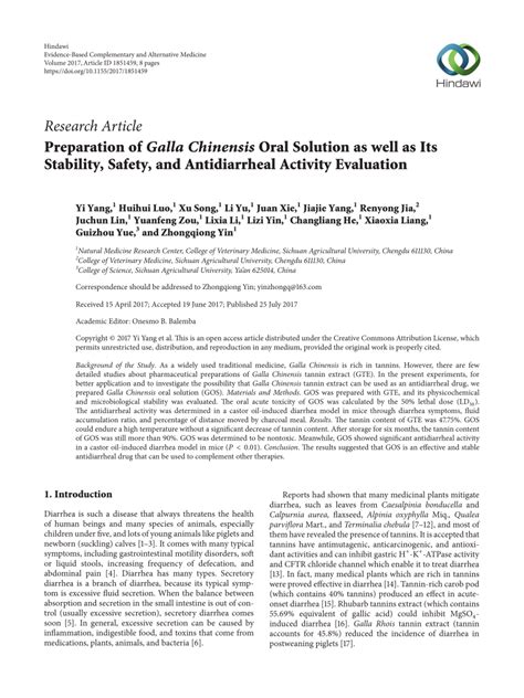 Pdf Preparation Of Galla Chinensis Oral Solution As Well As Its