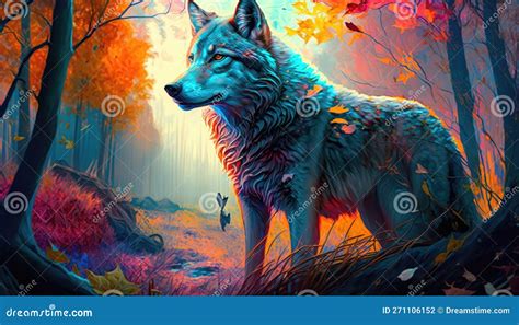 Magical Wolf In Space Light Swirl Computer Graphic Collage Stock