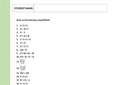Bidmas Number Ks3 Teaching Resources