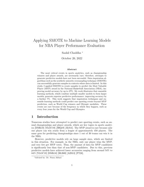 Pdf Applying Smote To Machine Learning Models For Nba Player