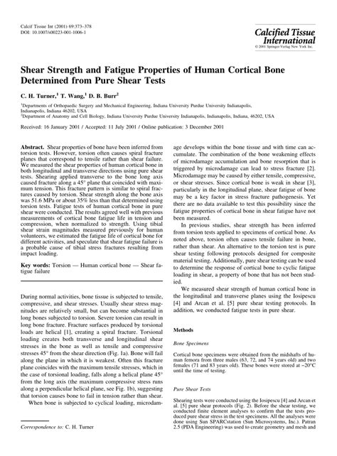 Pdf Shear Strength And Fatigue Properties Of Human Cortical Bone