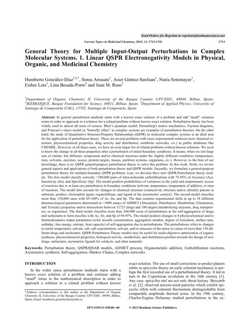 Pdf General Theory For Multiple Input Output Perturbations In Complex Molecular Systems 1