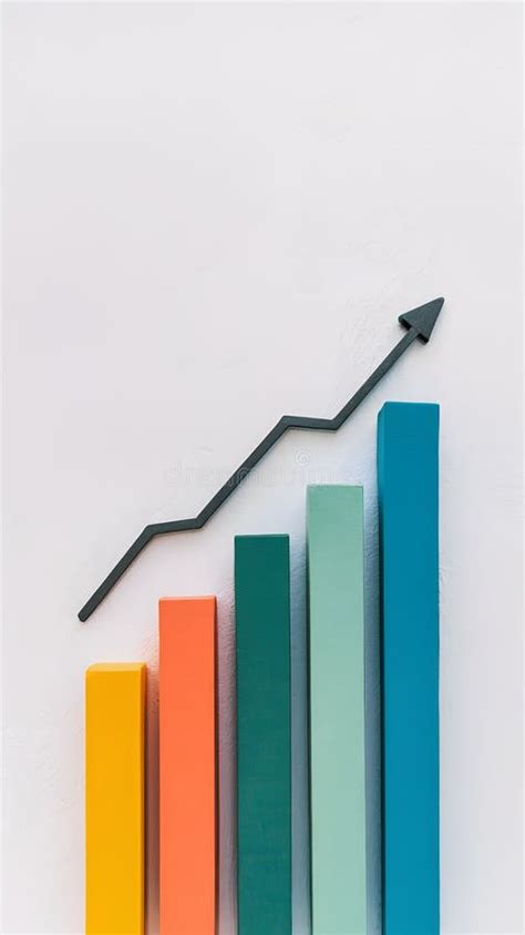 Minimalist Bar Graph With Colorful Bars Ascending Zigzag Line Showing Trend On White Background