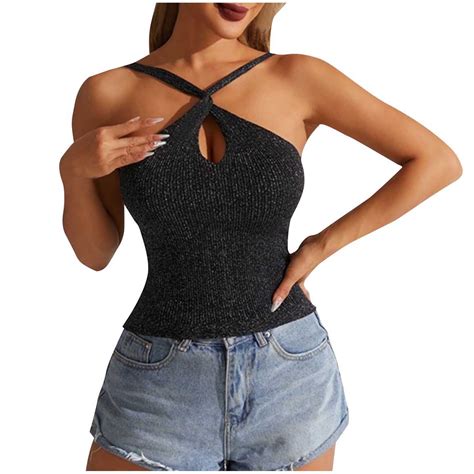 Haiming Womens Cut Out Crisscross Tank Tops Trendy Sleeveless Knitted