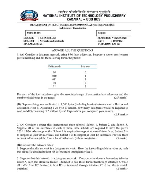 Ec 504 End Semester Qp Pdf Transmission Control Protocol Router Computing