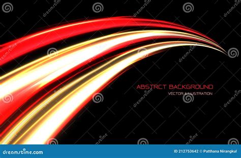 Abstract Red Yellow Light Hight Speed Dynamic Curve On Black With Blank