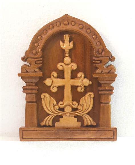 Wooden Hand Carved Saint Thomas Cross Mar Thoma Cross Mar Sleeva