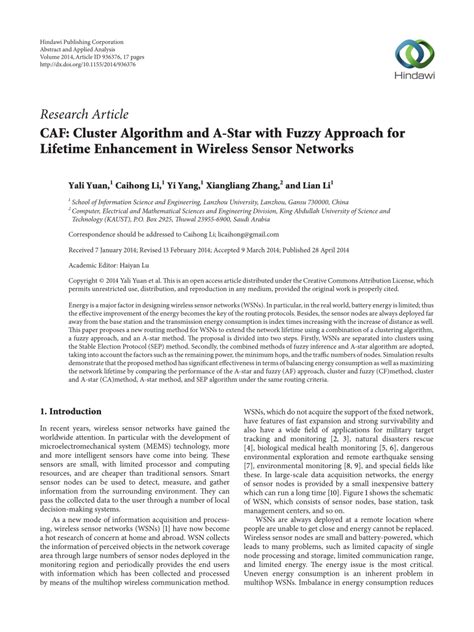 Pdf Caf Cluster Algorithm And A Star With Fuzzy Approach For Lifetime Enhancement In Wireless