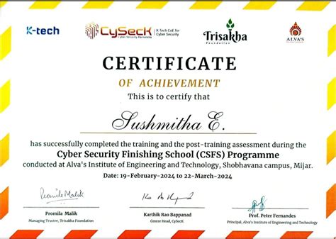 Sushmitha E On Linkedin Cybersecurity Certification Continuouslearning