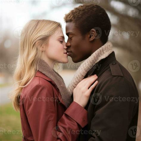Loving Teenage Interracial Couple Is Enjoying A Romantic Autumn Day Ai