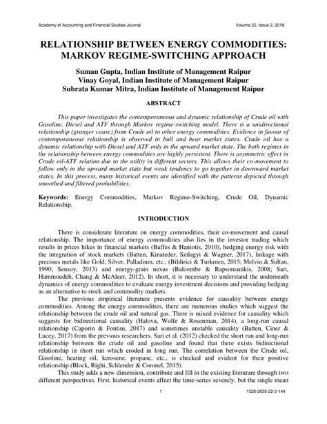 Pdf Relationship Between Energy Commodities Markov Regime Switching Approach