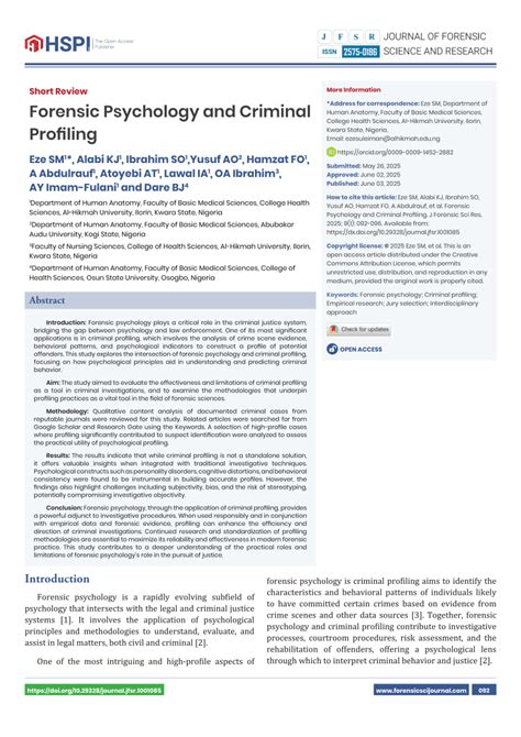 Pdf Forensic Psychology And Criminal Profiling