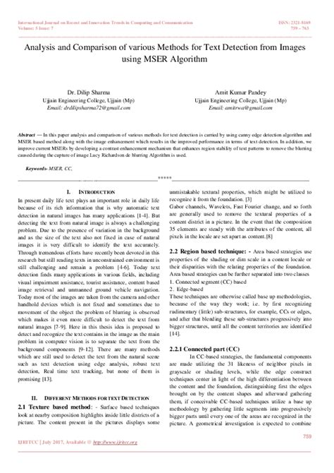 Pdf Analysis And Comparison Of Various Methods For Text Detection