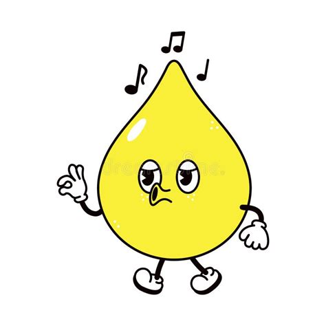 Cute Funny Drop Of Urine Walking Singing Character Vector Hand Drawn Traditional Cartoon