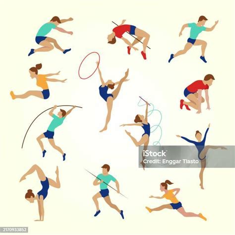 흰색 배경에 고립 된 선수 세트 올림픽 선수 벡터 일러스트 레이 션 Championship에 대한 스톡 벡터 아트 및 기타 이미지 Championship Gymnast