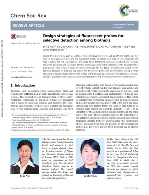 Pdf Design Strategies Of Fluorescent Probes For Selective Detection