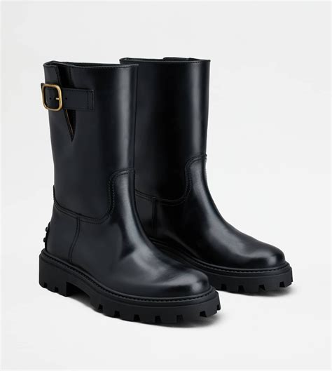 Tods Biker Boots In Leather Black Reversible