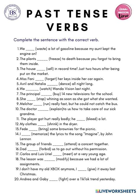 Tense Worksheet For Class 6