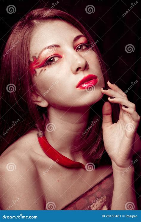 Young Beautiful Girl With Chili Pepper Stock Image Image Of Makeup