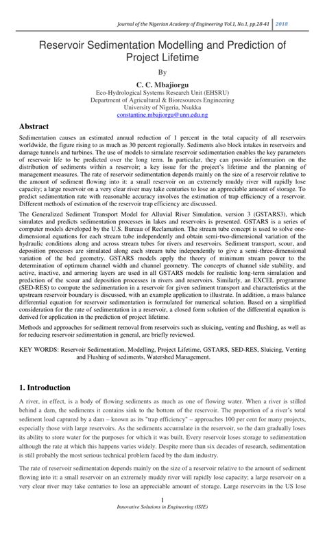 Pdf Reservoir Sedimentation Modelling And Prediction Of Project Lifetime