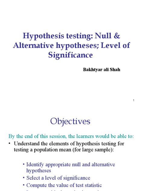 Hypothesis Testing Null And Alternative Hypotheses Level Of Significance Pdf Statistical