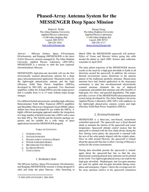 Phased Array Antenna System For The Messenger Deep Space Mission