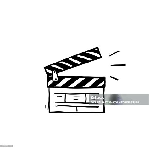 손으로 그린 영화 클래퍼 보드 아이콘 영화 제작을 위한 필름 세트 클래퍼 비디오 클립 장면 시작에 대한 보드 박수 조명 카메라 액션 벡터 낙서 스타일의 손으로 그린 스케치