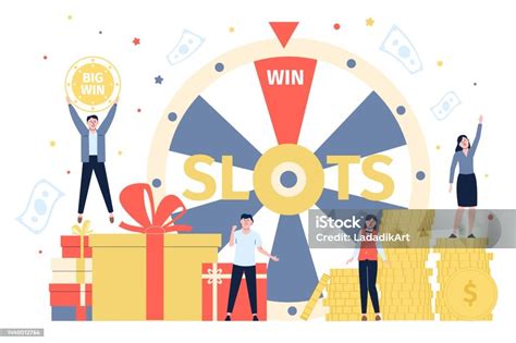 행운의 바퀴와 행복한 사람들 여자는 도박 쇼에서 상을 수상합니다 판매 촉진 추첨 점포 실적 행운의 캐릭터 최근 벡터 장면 가공의 인물에 대한 스톡 벡터 아트 및 기타 이미지