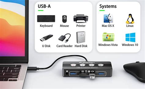 Rybozen USB Switch Ports For PC Inputs Outputs USB Switch For Printer Keyboard Mouse