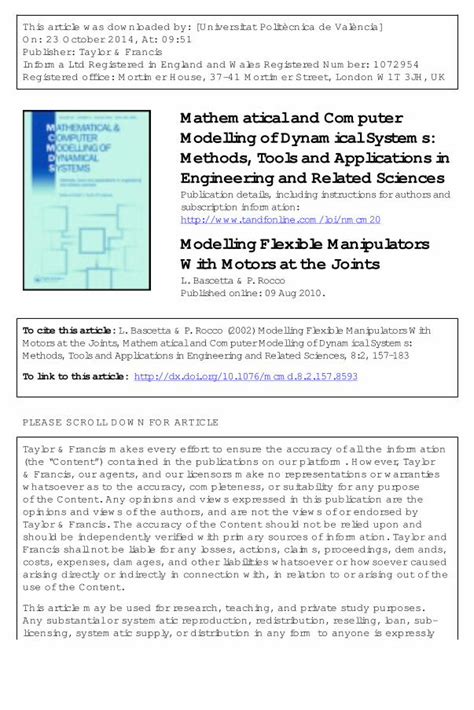 Pdf Modelling Flexible Manipulators With Motors At The Joints