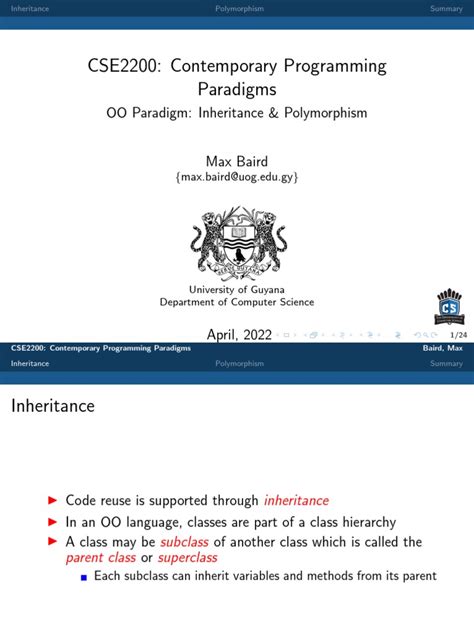 Cse2200 Contemporary Programming Paradigms Oo Paradigm Inheritance
