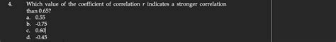 Solved 4 Which Value Of The Coefficient Of Correlation